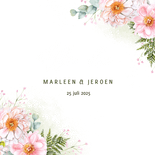 Trouwkaart botanische rozen met hart van goud | Kaartje2go