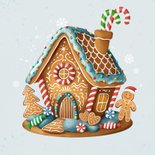 Kerstkaart gingerbread huisje snoep illustratie | Kaartje2go