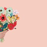 Verjaardagskaart hand met boeket met bloemen | Kaartje2go