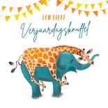 Verjaardagskaart met giraffe, olifant en | Kaartje2go