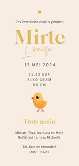 Geboortekaartje derde kindje kuikens dieren | Kaartje2go