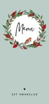 Menukaart kerstdiner met kerstblaadjes en | Kaartje2go