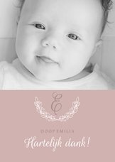 Uitnodiging doop foto& initaal oudroze | Kaartje2go