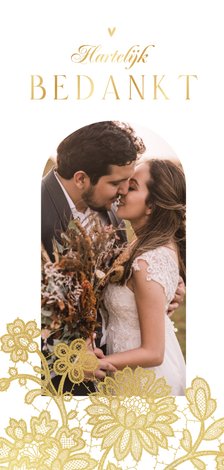 Trouwkaart save the date vintage kant goud | Kaartje2go