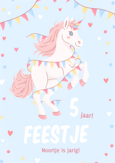 Leuke uitnodigingen met eenhoorn en slingers | Kaartje2go