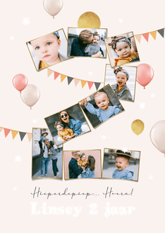 Uitnodiging 2 jaar fotocollage cijfer ballonnen | Kaartje2go