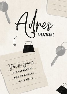 Adreswijziging papiertje met sleutels | Kaartje2go