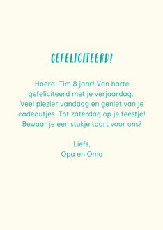 Felicitatiekaartje 8 jaar met vrolijke jungle | Kaartje2go