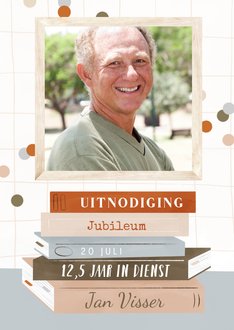 Jubileumkaart 12,5 jaar in dienst met boeken en | Kaartje2go