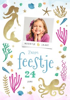 Kinderfeestje uitnodiging zeemeermin onderwater | Kaartje2go