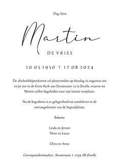 Rouwkaart met grote foto en handgeschreven naam | Kaartje2go