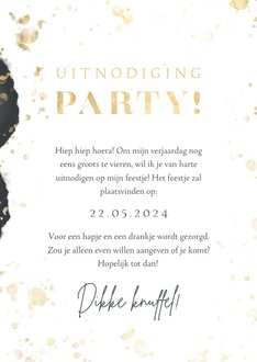 Uitnodiging verjaardag party goud spetters | Kaartje2go