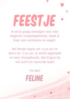 Uitnodigingen kinderfeestje met roze eenhoorn | Kaartje2go