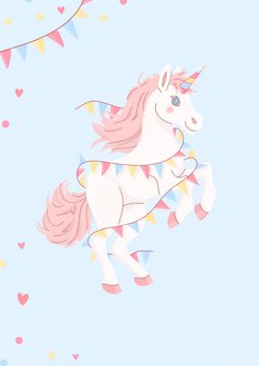 Vrolijke verjaardagskaart eenhoorn en slingers | Kaartje2go