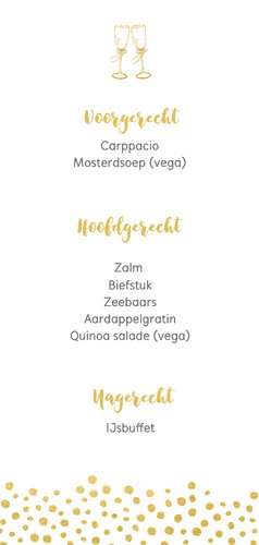 Langwerpige trouw menukaart met gouden stippen | Kaartje2go