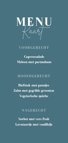 Menukaart communie blauw stijlvol met veren | Kaartje2go