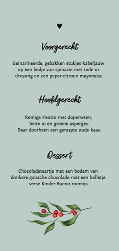 Menukaart kerstdiner met kerstblaadjes en | Kaartje2go