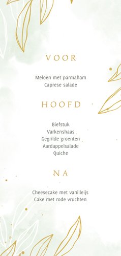 Menukaart lief groene waterverf met blaadjes | Kaartje2go