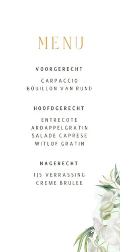 Trouw- menukaart orchideeën eucalyptus | Kaartje2go