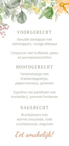 Trouwkaart menu bloemen in de hoek romantisch | Kaartje2go