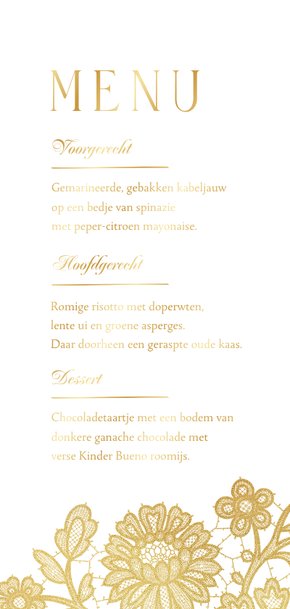 Trouwkaart save the date vintage kant goud | Kaartje2go