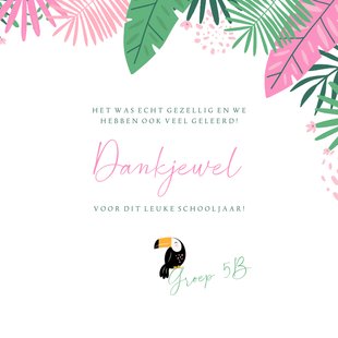 Bedankkaart dankjewel juf vrolijke tropische | Kaartje2go