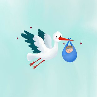 Felicitatiekaart met ooievaar en baby jongen | Kaartje2go