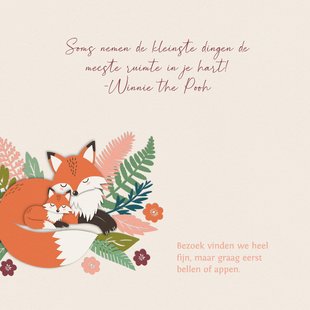 Geboortekaart mama vos slaapt met baby vosje | Kaartje2go