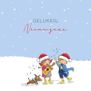 Kerstkaart Fien en Teun met sneeuwpop | Kaartje2go