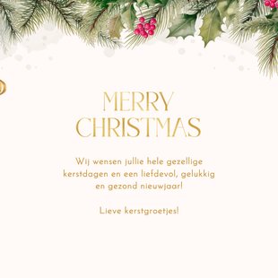 Kerstkaart met hulst besjes en gouden | Kaartje2go