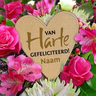 Mooie verjaardagskaart hart en bloemen | Kaartje2go