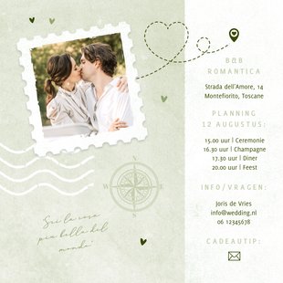 Trouwkaart paspoort wereldkaart liefde groen | Kaartje2go