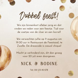 Uitnodiging dubbel feest ballonnen confetti | Kaartje2go