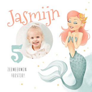 uitnodiging kinderfeestje zeemeermin met foto | Kaartje2go