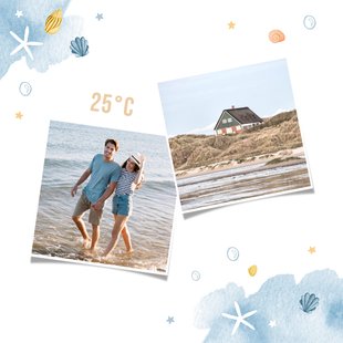 Vakantiekaart schelpen waterverf fotocollage | Kaartje2go