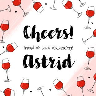 Verjaardagskaart rode wijnglazen en eigen naam | Kaartje2go