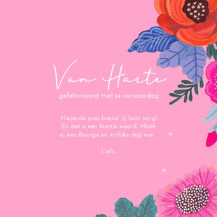 Verjaardagskaart vrolijke fleurige bloemen roze | Kaartje2go
