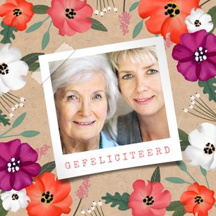 Verjaardagskaart vrouw hip bloemen senior kraft | Kaartje2go