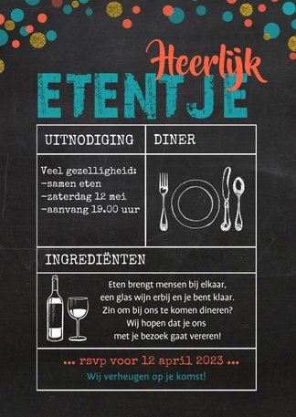 Uitnodiging uit eten, etentje of diner maken | Kaartje2go