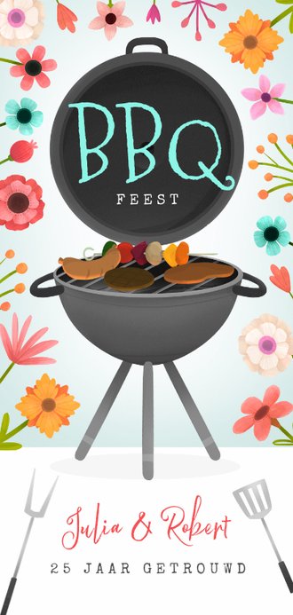 BBQ tuinfeest uitnodiging bloemen zomer feestje | Kaartje2go