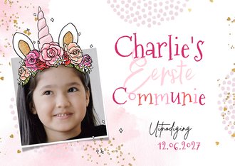 Communiefeest meisje uitnodiging unicorn | Kaartje2go