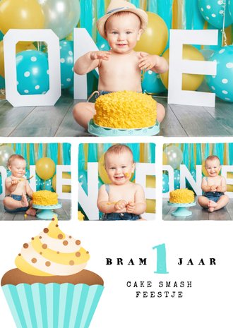 Fotokaart 1 jaar cake smash collage cupcake | Kaartje2go