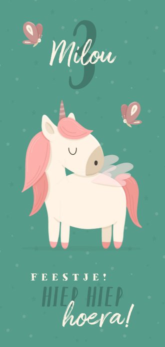 Kinderfeestje met unicorn en vlinders | Kaartje2go