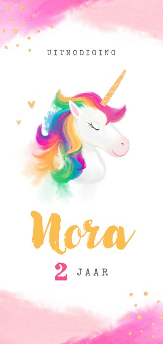 Uitnodiging kinderfeestje meisje eenhoorn roze | Kaartje2go