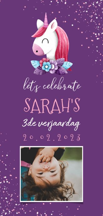 Uitnodiging kinderfeestje unicorn met confetti | Kaartje2go