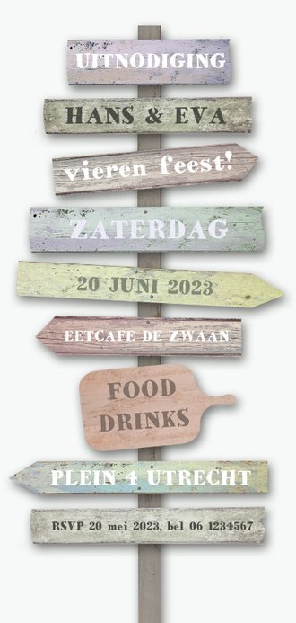Uitnodiging wegwijs bordjes lang | Kaartje2go