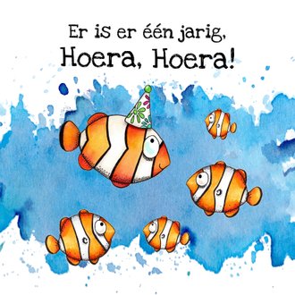 Verjaardagskaart vis met feesthoed | Kaartje2go
