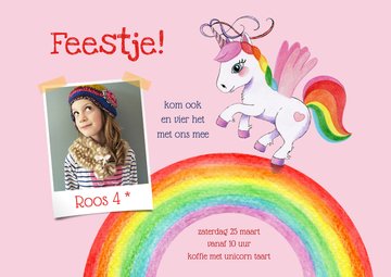 Kinderfeestje unicorn met regenboog | Kaartje2go