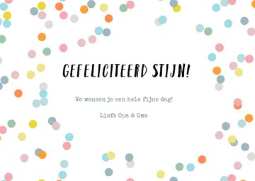 Verjaardagskaart gekleurde confetti hiep hiep | Kaartje2go