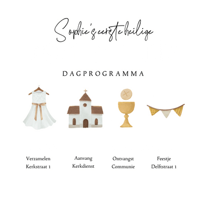 Dagprogramma tijdlijn communie feestje goud | Kaartje2go